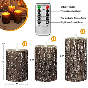 Enpornk Flameless Candles Battery Operated Pillar Pine Effect Real Wax Flickering 3D Wick Electric LED Decorative Candle Sets with Remote Control Cycling 24 Hours Timer, 4" 5" 6" Pack of 3