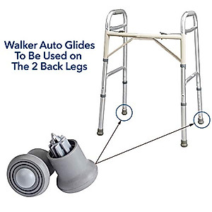Carex Walker Auto Glides, Rolling Walker Glides for Back Legs of a Front Wheel Walker, Fits Most Walkers, Auto-Brakes for Added Safety and Stability
