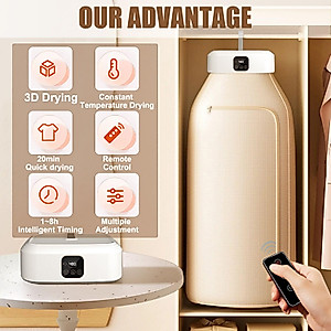 Portable Clothes Dryer, Convenient Compact Mini Laundry Dryers with Remote Control/Dryer Bag/1-8 Hours Timing/2-Speed Adjustment,Foldable Small Electric Dryer Machine, for Travel, Apartment, RV, Dorm