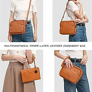 3 layer crossbody leather shoulder bags and clutches, ladies zip satchel bags clutches satchel handbags, three layer leather crossbody shoulder & clutch bag women (Red)