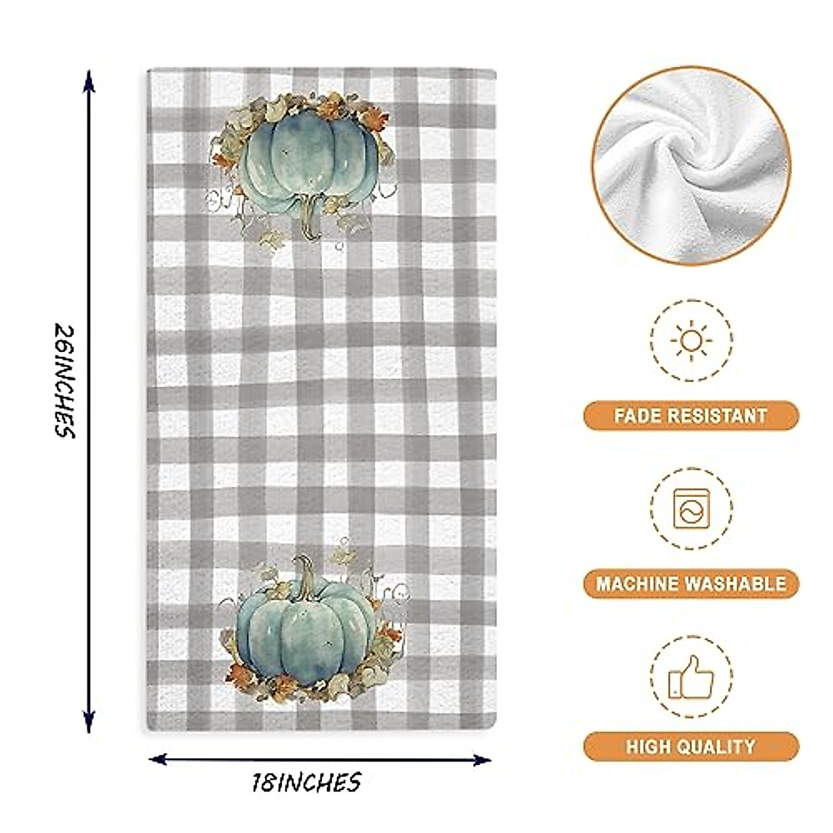 GAGEC Fall Kitchen Towels Watercolor Pumpkin Floral Fall Dish Towels Set of 4, Autumn Holiday Tea Towel 18 x 26 Inch Hand Drying Cloth Towel for Kitchen Home Decoration