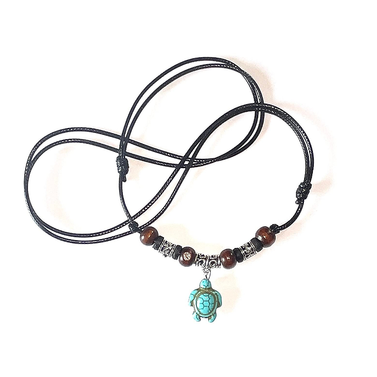 Nove Jewelry Leather Hawaiian Sea Turtle Necklace - Bone Beaded Necklace - Wood Bead and Adjustable Cord