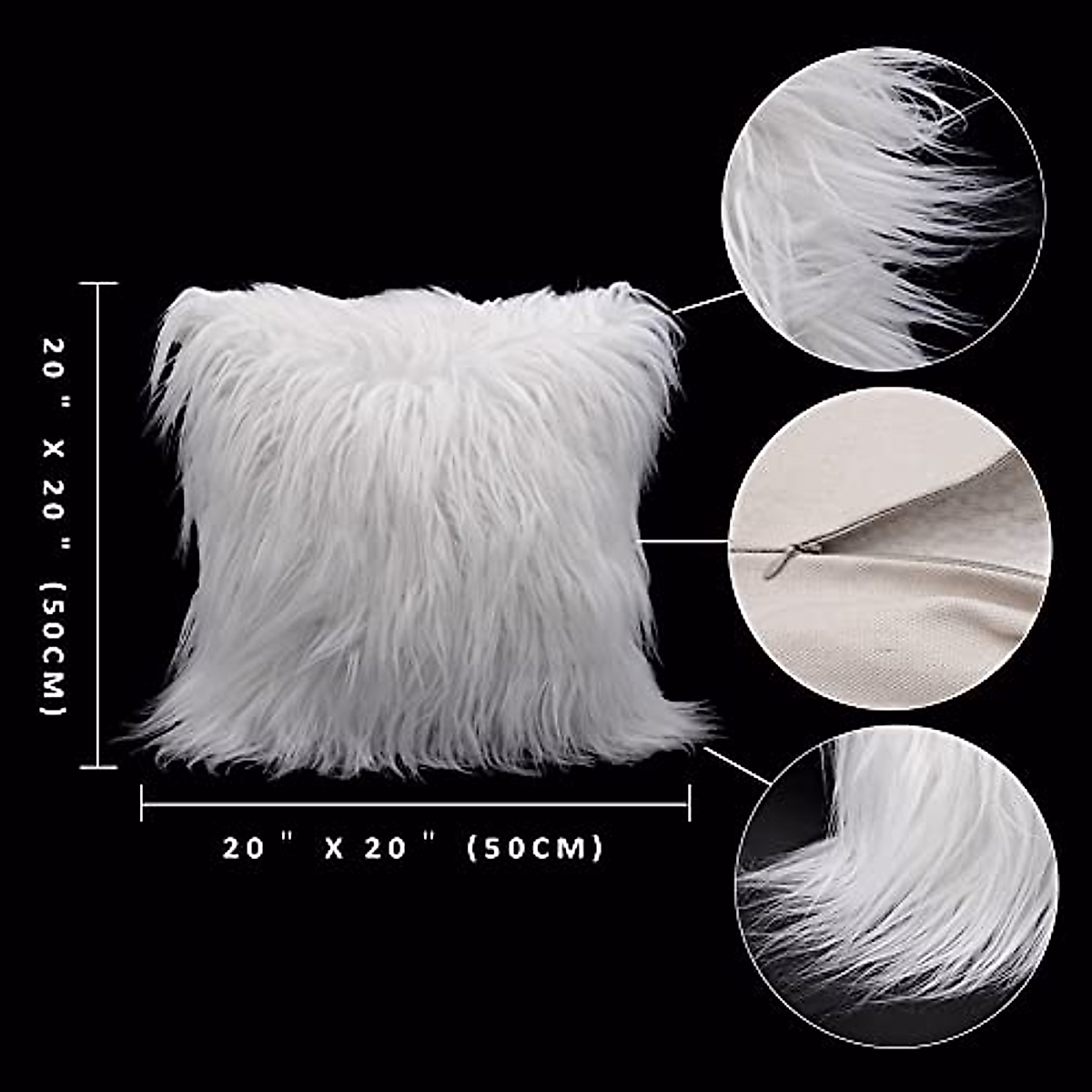 AerWo Set of 2 White Decorative Fluffy Pillow Covers, 20x20 Inch New Luxury Series Merino Style Faux Fur Throw Pillow Covers Square Fuzzy Cushion Case, Off-White