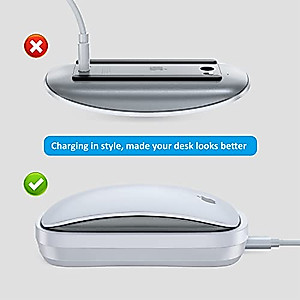 HONKID Charging Station for Magic Mouse 2 and Wireless Charging QI Cell Phone, Double-Sided Charging, Usable as Magic Mouse Charger, Stand, and Wireless Charger, USB-A to USB-C Cable Long 5ft, White