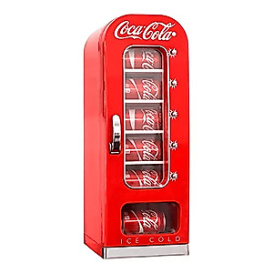 Coca-Cola Retro Vending Machine Style 10 Can Mini Fridge with Display Window, AC/DC Portable Beverage Cooler for Soft Drink Cans, Includes 12V and AC Cords, for Home Office Dorm Cottage, Red