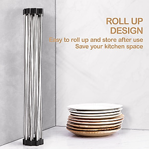 Herogo Roll Up Dish Drying Rack, Versatile Over The Sink Dish Drying Rack for Kitchen Sink, Stainless Steel Kitchen Sink Drying Rack for Kitchen Counter, 17.8” x 12”, Heat-Proof & Slide-Proof