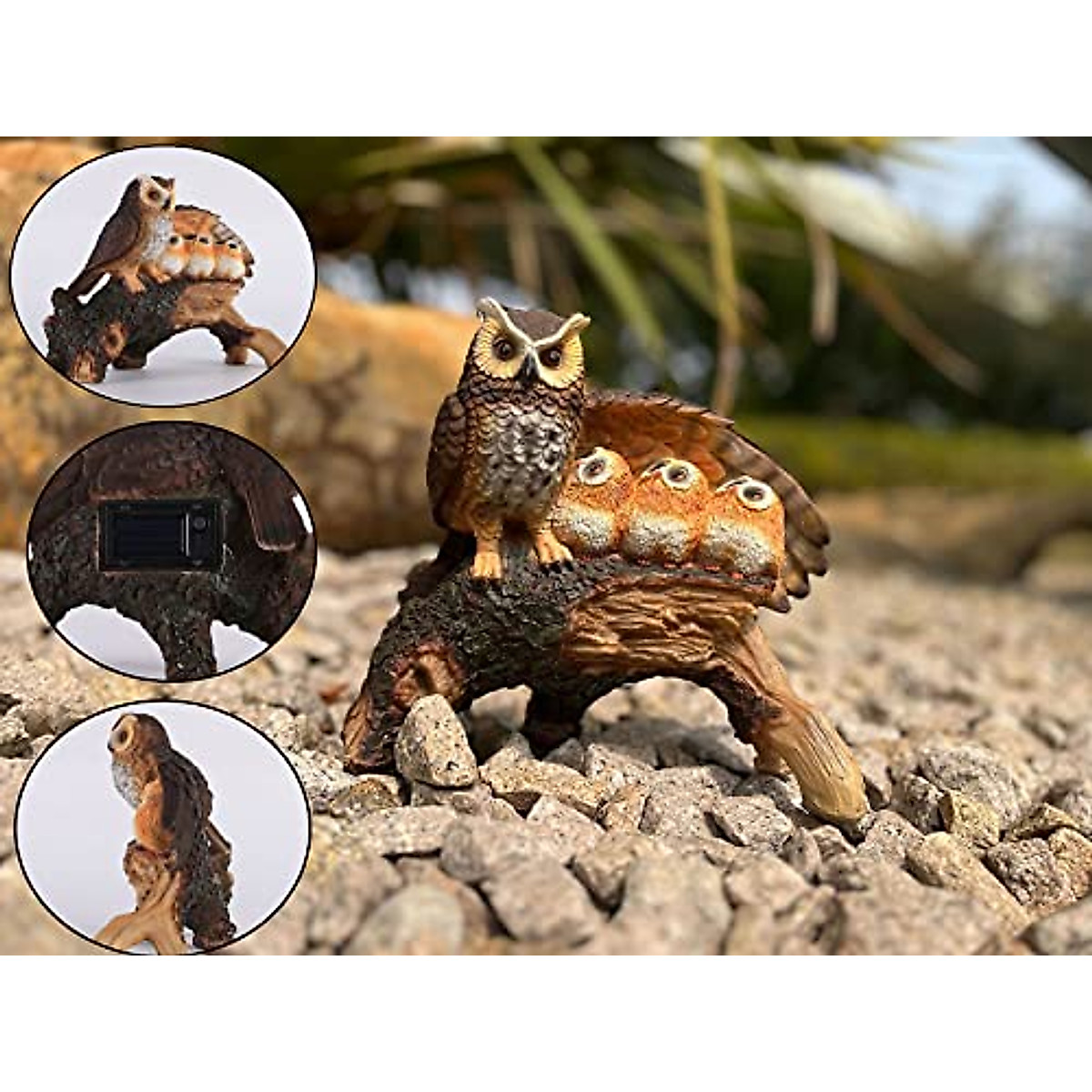 Garden Statue Owl Figurine Light - Resin Sculpture with Solar LED Light, Cute Owl for Patio,Yard, Lawn Ornaments, Gifts for Mom,Housewarming.