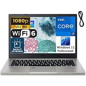 acer 2023 Aspire Vero AV14 14" FHD Business Laptop Computer, 12th Gen Intel 10-Core i7-1255U, 16GB DDR4 RAM, 1TB PCIe SSD, WiFi 6, Backlight KB, Fingerprint Reader, Windows 11 Pro, BROAG Cable