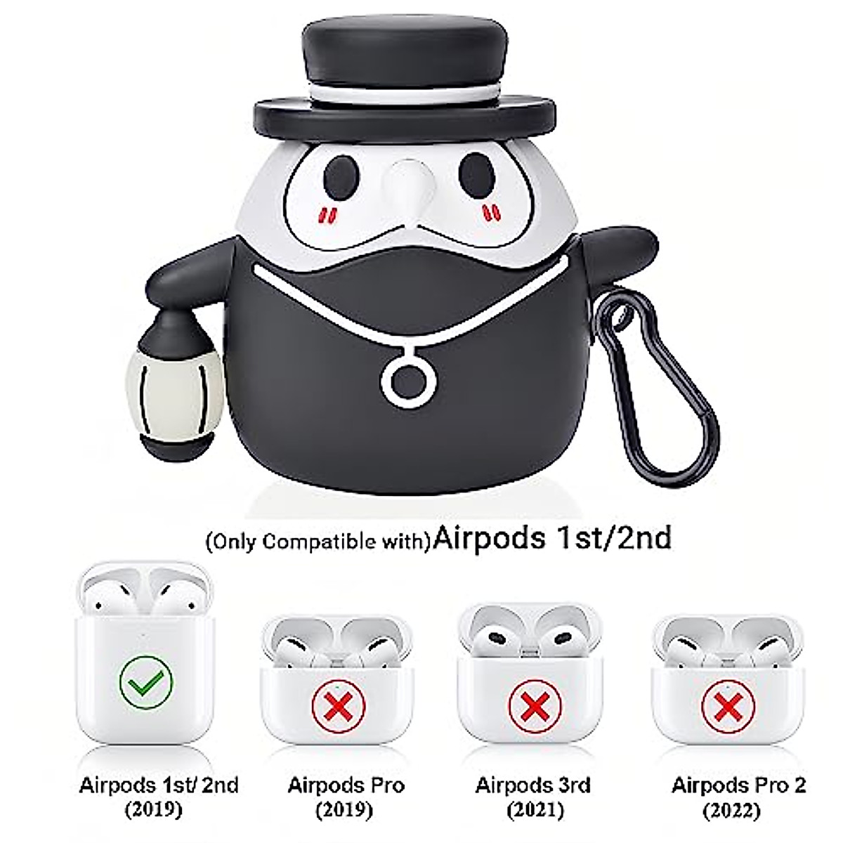 HooYiiok Airpod Case 2nd Generation,Cute Airpod Case 1st Generation Luminous Beak Doctor Design,Cool Kawaii Airpods Cases Cover with Keychain for Women Men (Black 1st/2nd Case)