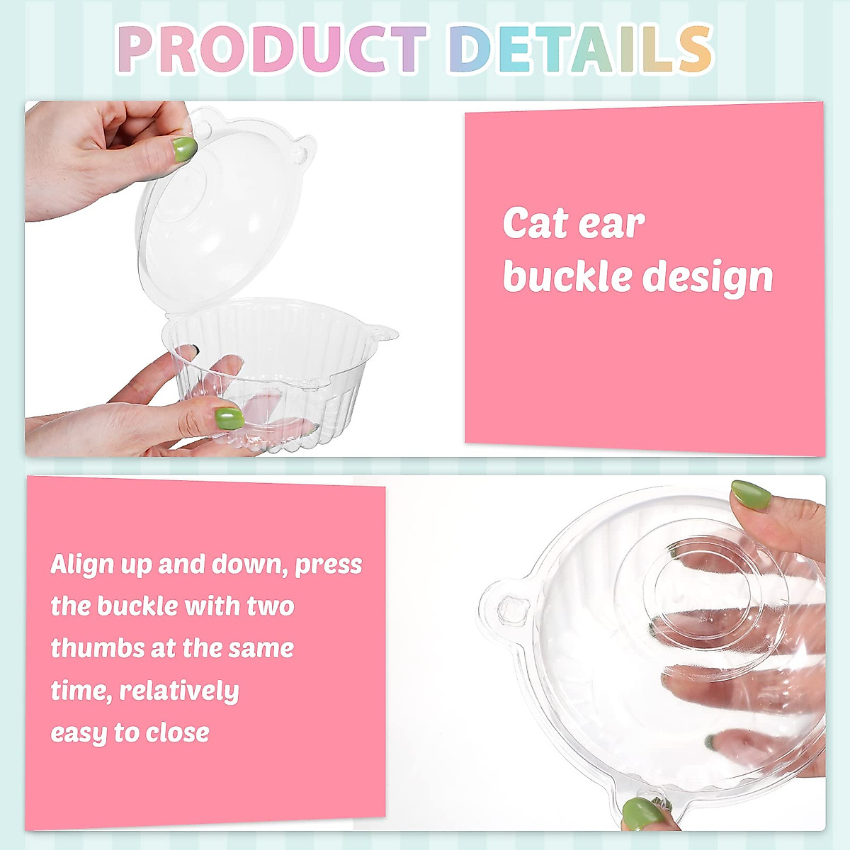 Amyhill 200 Set Cupcake Holders with Dome Lid Individual Cupcake Liners, Clear Plastic Cupcake Containers Disposable Grease Proof Baking Cups Paper Cupcake Wrappers for Muffin Cake Boxes (Cat Style)