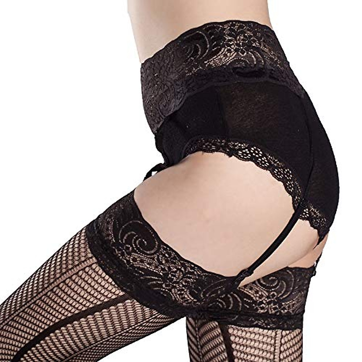 Toxz Women Sexy Lingerie Net Lace Top Garter Belt Thigh Stocking Pantyhose,Plunging Eyelash,Sheer Perspective Stocking,Lace Floral Embroidered
