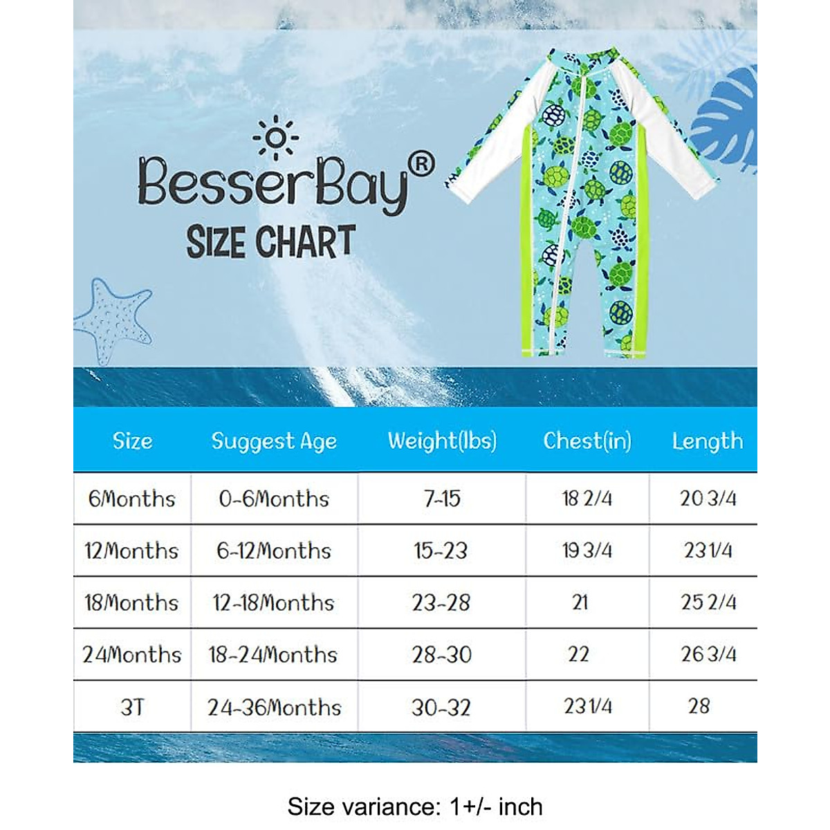 BesserBay Baby Girls Cute Tortoise Blue Swimwear One Piece Uv Protection Rashguard 6-12 Months