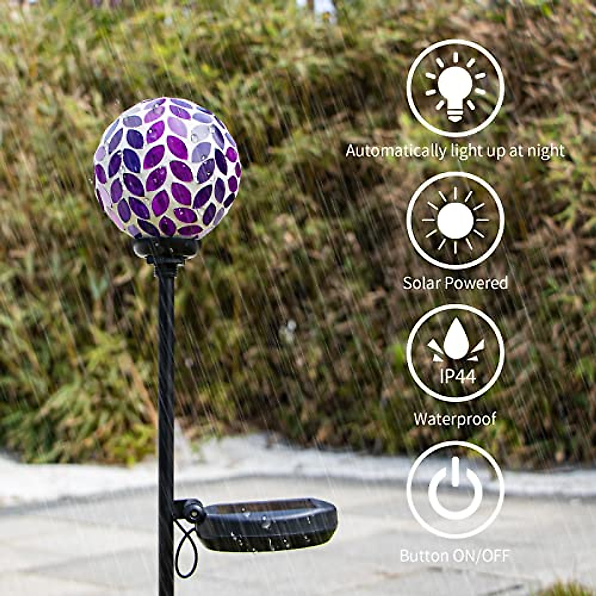 VCUTEKA Solar Path Lights Outdoor Decorative - Mosaic Solar Garden Stakes Light Waterproof LED Light for Landscape Lawn Patio Yard Driveway Decoration, Purple, 1 Pack