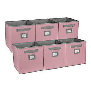 PDTXCLS Yowego EPG-Life 6 Pack Foldable Storage Cubes with Label Holder and Fabric Handle, Pink