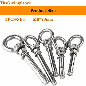 5PCS Eyebolt Bolt, M6x70 Concrete Eye Expansion Bolt, 304 Stainless Steel Heavy Duty Anchor FastenerRing Screw Eyes for Ceiling Concrete Masonry