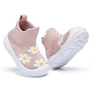 MORENDL Baby Socks Shoes Infants Slipper Non-Slip First Walking Shoes Trainers for Toddler Boys Girls T#Beige/Flower-9-12Months