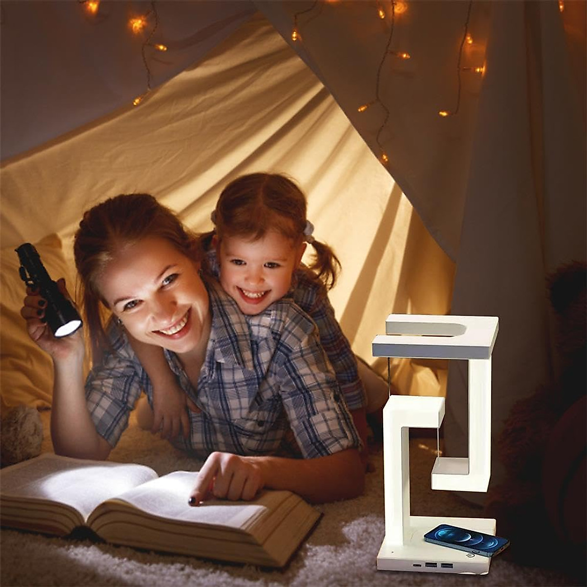 2024 New LED Desk lamp with Wireless Charger, Suspension Style Sensor Cabinet Lamp, Anti-Gravity Small Night Lamp, Wireless USB Charging Bedroom Sleep Light Reading Light Table Lamp1