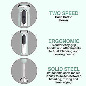 Rae Dunn Immersion Hand Blender- Handheld Immersion Blender with Egg Whisk and Milk Frother Attachments, 2 Speed Blender, 500 Watts, Stainless Steel Blade (Sage)