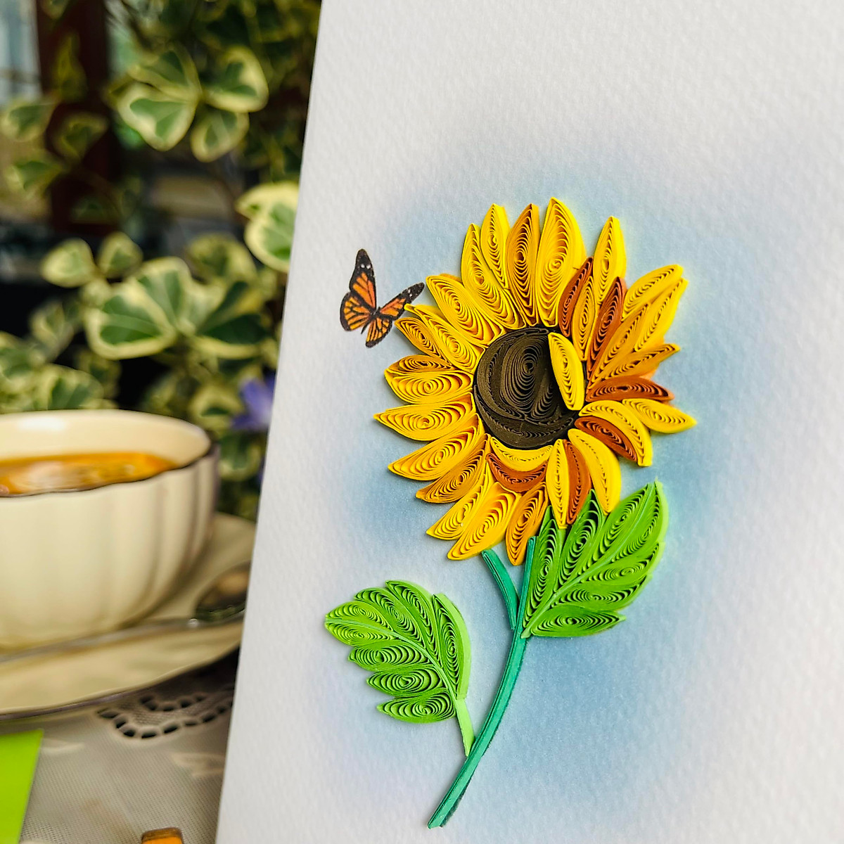 KingKraft Sunflower Quilling Card, Birthday Card for Women, Anniversary Card for Wife, Happy Birthday Card for Mom, Sister, Daughter, Friend, Handmade Teacher Thank You Card with Envelop