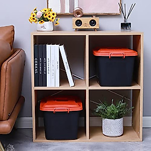 Citylife 17 QT Plastic Storage Bins with Latching Lids Stackable Containers for Organizing Garage Heavy Duty Storage Box with Handle Large Tote, Black/Orange, 4 Packs