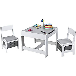 HONEY JOY Kids Table and Chair Set, 3-in-1 Children Wooden Activity Table and 2 Chairs for Art Craft, Storage Drawer&Box, 3-Piece Toddler Furniture Set for Daycare Playroom, Gift for Boy Girl