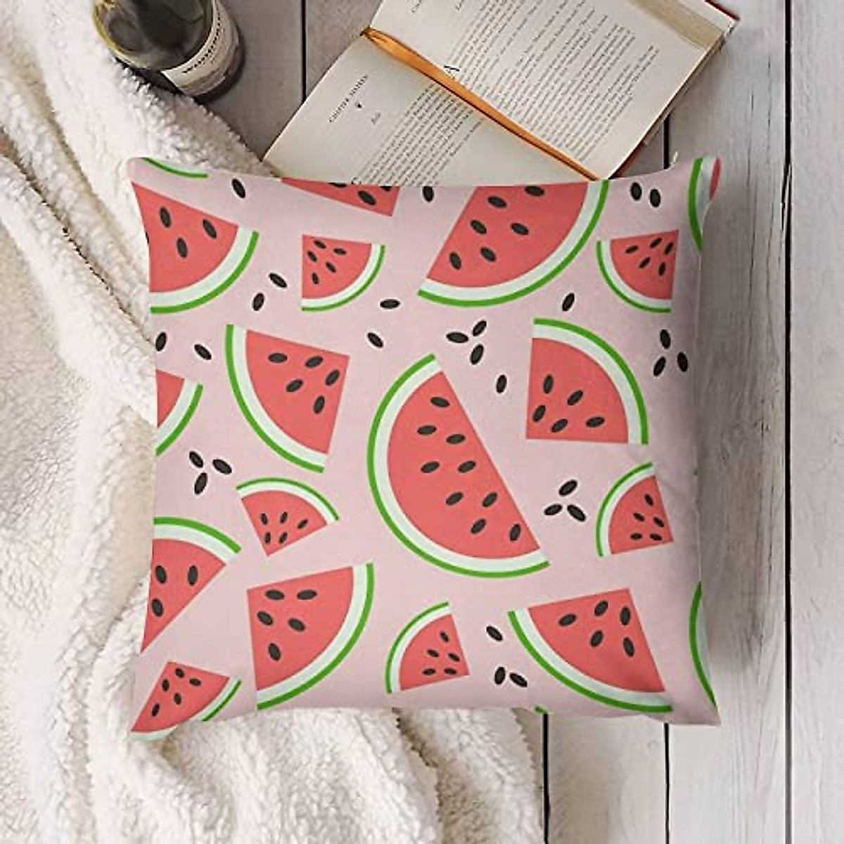 DMIPIRLS Outdoor Pillow Cases for Sofa Soft Set of 1 Pillowcases,Stylish Pink Watermelon White 26x26 Inches