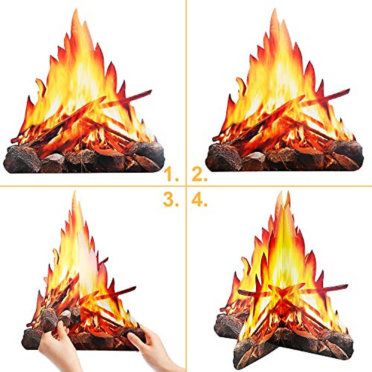 3 Sets 12 Inch Tall Artificial Fire Fake Flame Paper 3D Decorative Cardboard Campfire Centerpiece Flame Torch for Campfire Party Decorations