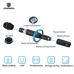 PRORECK MX44 4-Channel UHF Wireless Microphone System with 4 Hand-held Microphones Karaoke Machine for Party/Wedding/Church/Conference/Speech