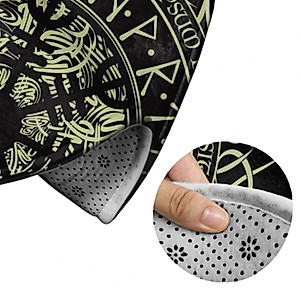 Washable Round Rug Circle Area Rugs for Bedroom Entryway Non Slip Carpet for Living Room Coffee Table Kitchen (Norse Viking Vegvisir Runic Compass)