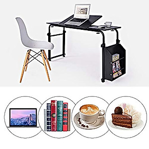 TOPINCN Overbed Table with Wheels and Storage Shelf, Height Adjustable Tiltable Table, Over The Bed Desk Laptop Cart Mobile Computer Desk (47.24inch Black)