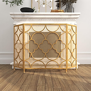 Deco 79 Contemporary Geometric Designed Metal Fireplace Screen, 50"L x 35"H, Gold