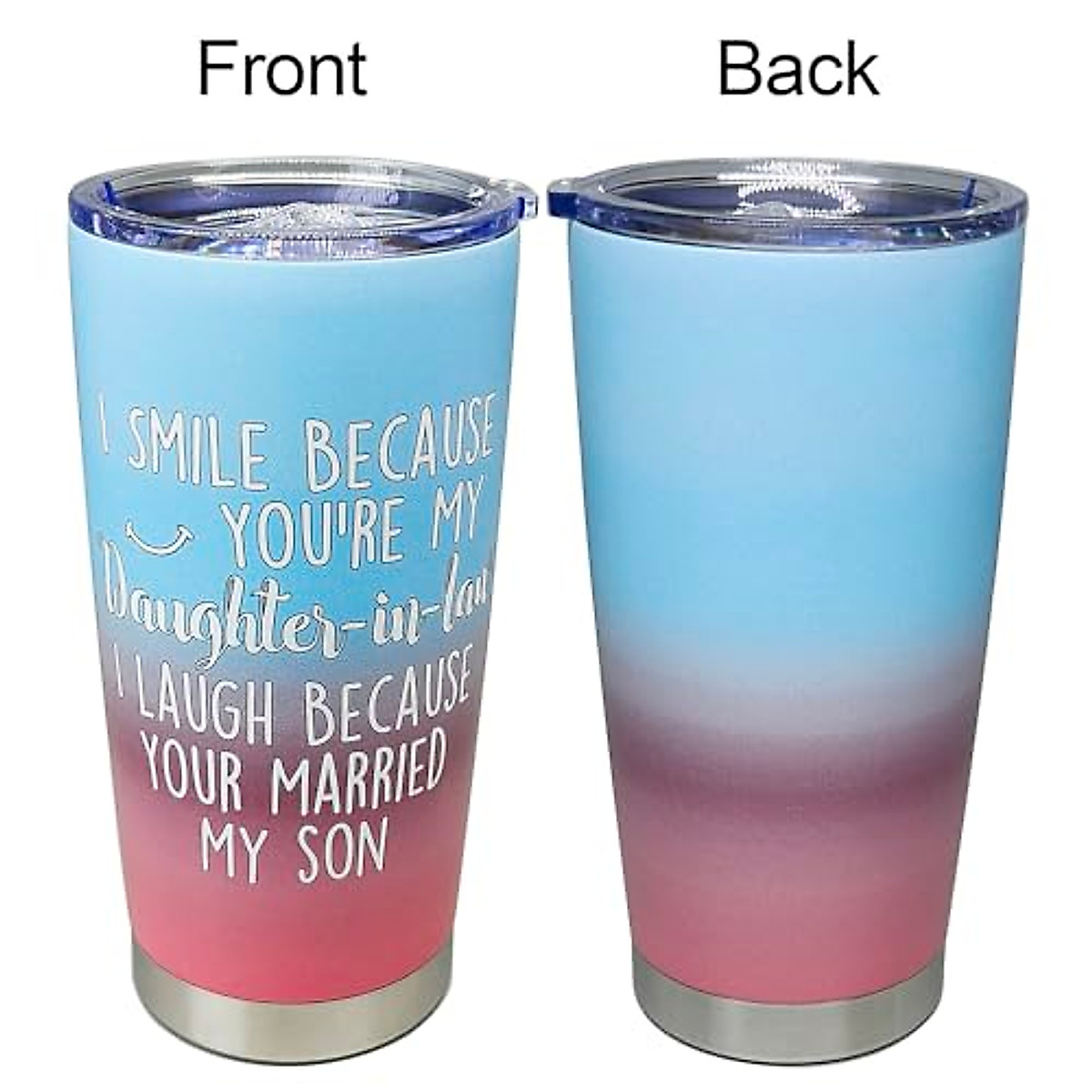 CTIGERS Funny Daughter in Law Tumbler with Lid and Straw Insulated Travel Mug Gifts for Daughter-in-law Birthday,Christmas,Thank Giving Day,Wedding Gifts 20 oz Blue Red Gradient