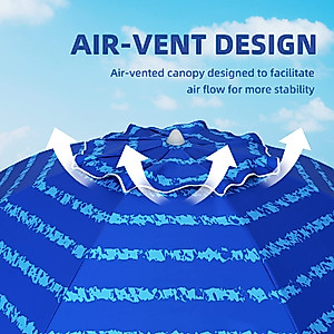 AMMSUN Beach Umbrellas for Sand Heavy Duty Wind Portable, 6.5 ft Beach Umbrella with Sand Anchor & UV Protection, Outdoor Patio Umbrella with Carry Bag for Beach Patio Garden Outdoor, Blue