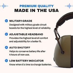 Pro Ears Gold II 30 Electronic Hearing Protection, Military Grade Tactical Ear Muffs, NRR 30 DB, for The Range, Shooting, & Hunting, Green,Adult,PEG2RMG