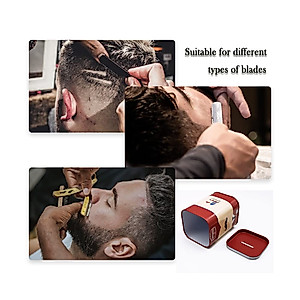 DHinkyoung Safety Razor Blade Disposal Case, Used Double Edge Razor Blade Disposal Container, Gentleman Style Detachable Razor Blade Bank with Red Beard Pattern for Salon and Barber Shop (Red)