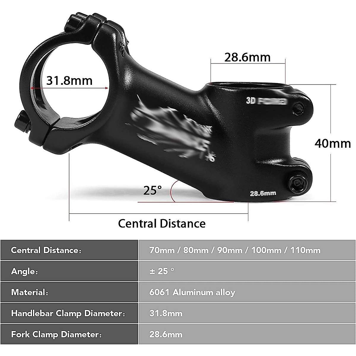 ZECHAO 31.8mm Mountain Bike Stem,17/25 Degree Ultralight Bike Stem 70/80/90/100/110mm Road Bike Aluminum Stem Mountain Power Parts Bike Stem (Color : 17 Degree, Size : 110mm)