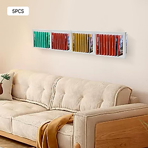 Vintoro 5PCS Wall Mount 34 Inch Media Storage Rack,Metal Floating Shelf Set,4 Compartments Cube Storage Shelf,Video Game Organizer,Open Bookshelf,for Bedroom,Study Room,Living Room,Office(White)