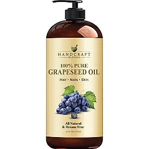Handcraft Blends Grapeseed Oil - Cold-Pressed 16 Fl Oz - 100% Pure and Natural - Premium Grade Carrier Oil for Skin and Hair - Hair and Body - Massage - Hexane-Free