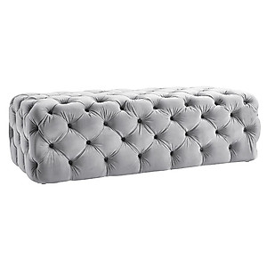 TOV Furniture The Kaylee Collection Modern Style Living Room Jumbo Velvet Upholstered Button Tufted Ottoman, Grey