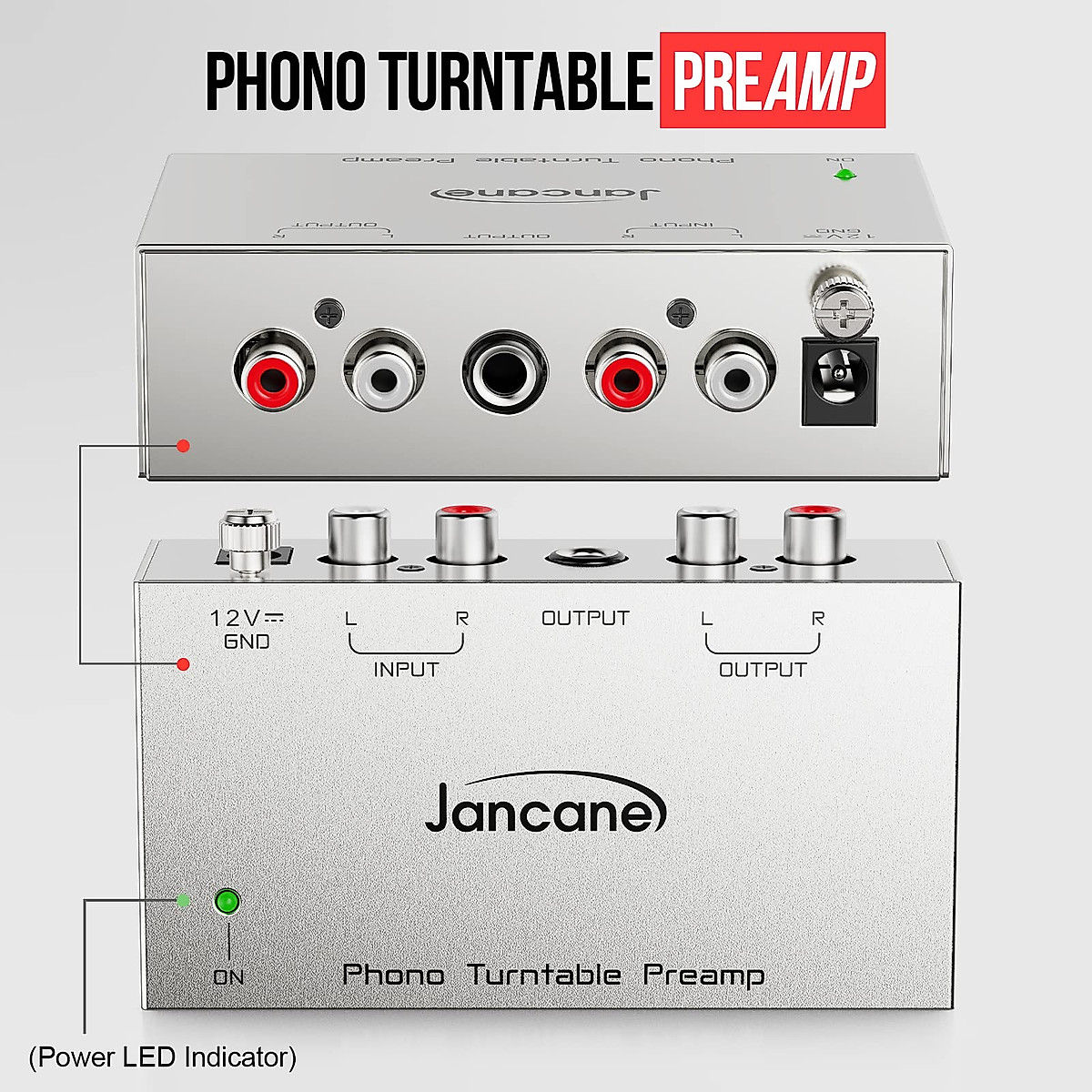 Phono Turntable Preamp, Phono Preamp for Turntable, Record Play, Mini Electronic Audio Stereo Phonograph Preamplifier with RCA Input, RCA/TRS Output, Phono Preamp with 12 Volt DC Adapter
