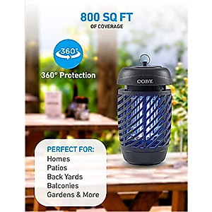 Coby Bug Zapper for Outdoor & Indoor, 10W, Covers 800 Sq. Feet, Non-Toxic, Chemical-Free, Black (CBZ1J6)