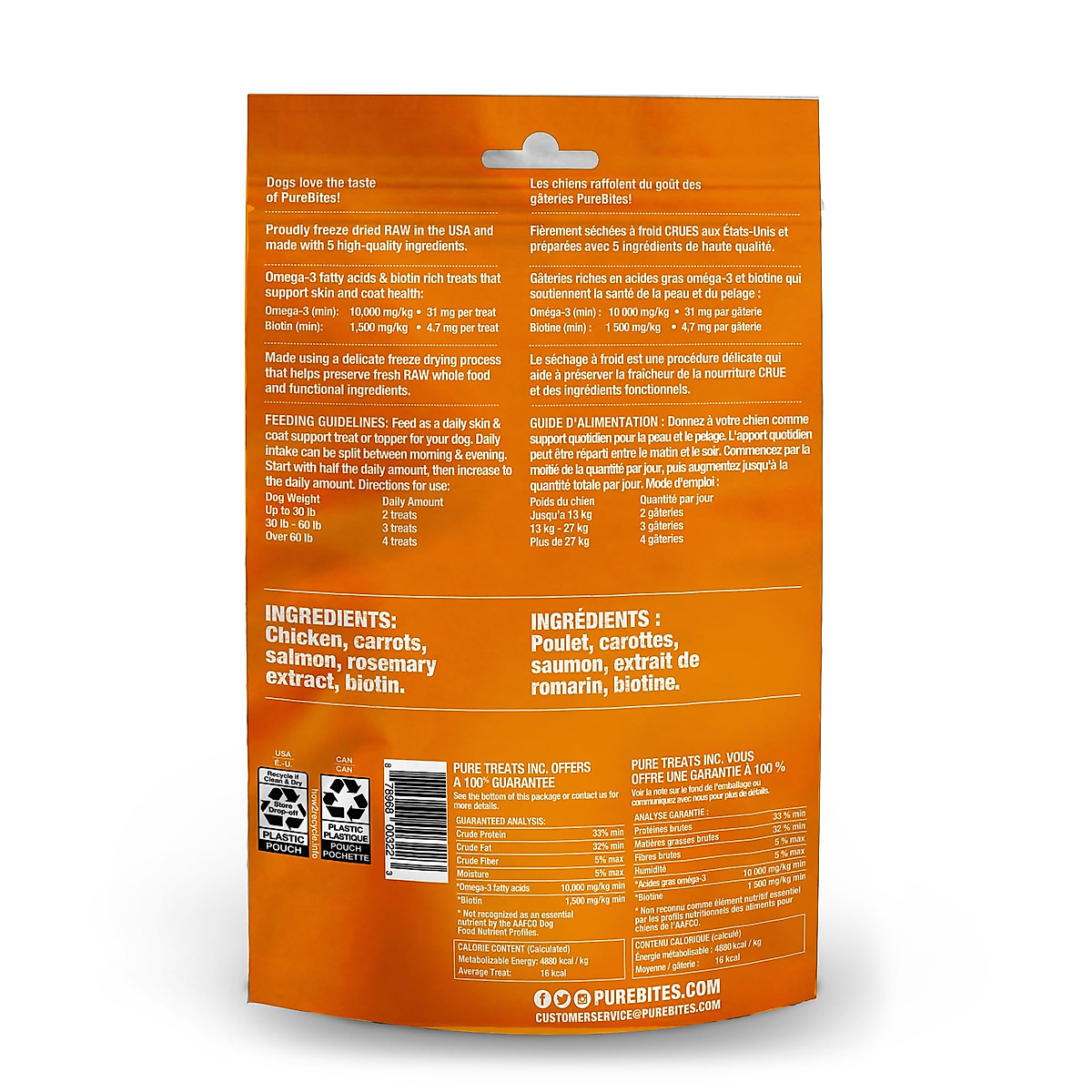 PureBites+ Skin & Coat Freeze Dried Dog Treats, 5 Ingredients, Made in USA, 3oz