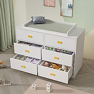 DiDuGo Nursery Dresser Changing Table Dresser with 6 Drawers, Gold Metal Handles, for Nursery Room White (45.1" W x 18.9" D x 32.9" H)