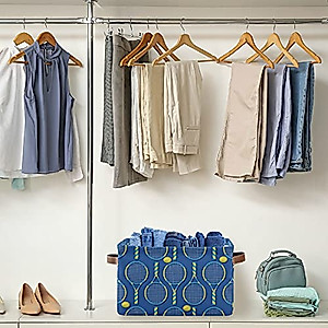 AUUXVA Sport Tennis Racket Ball Storage Bins Basket, Collapsible Storage Cube Rectangle Storage Box with Handles for Shelf Closet Nursery Bedroom Home Office 1 Pack