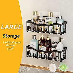 Shower Caddy, Bathroom Shower Organizer [5-Pack], Self Adhesive Shower Shelves, Shower Shelf for Inside Shower Rack, Stainless Steel Rustproof Bathroom Storage, Wall Mounted Shower Accessories, Black