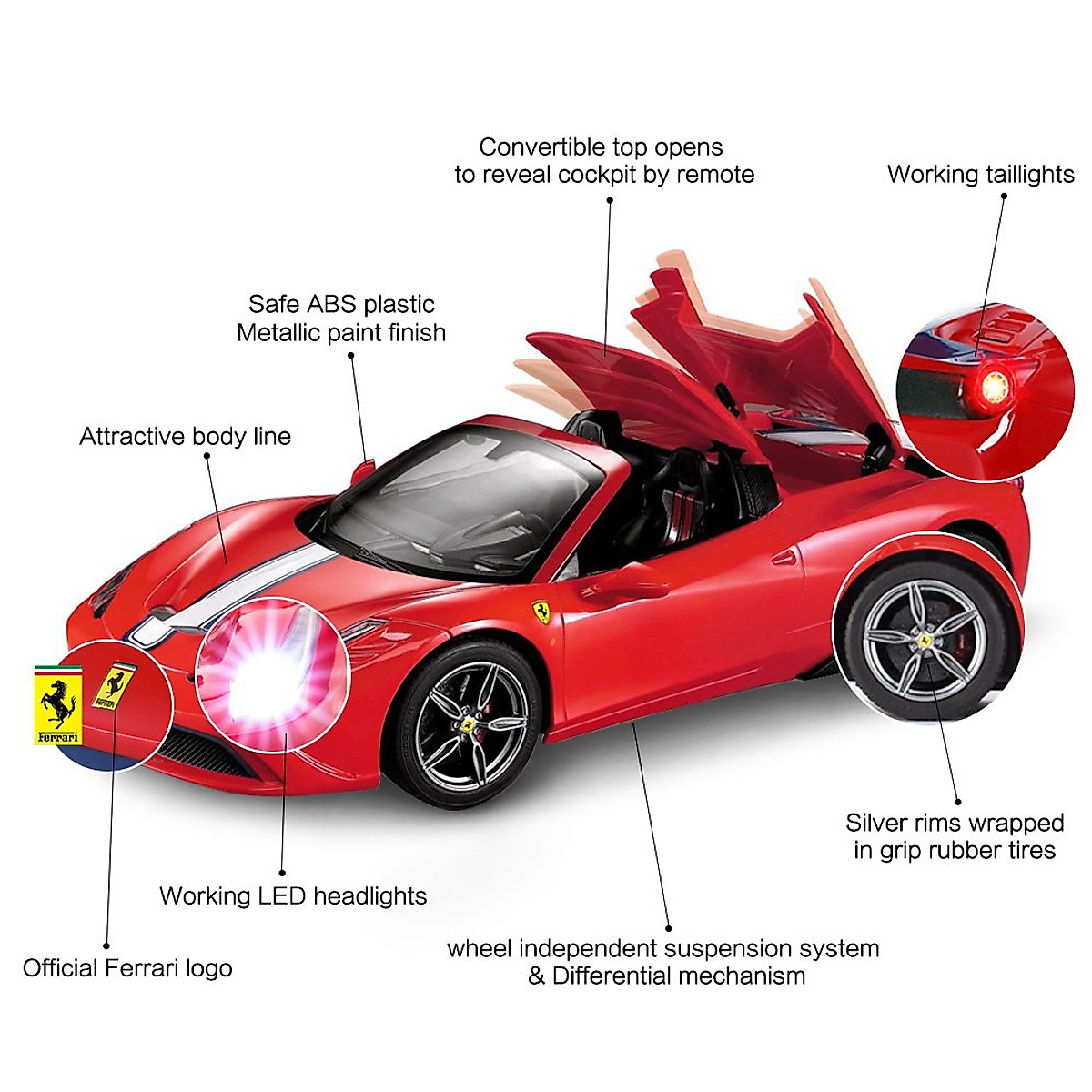 Rastar RC Car | Radio Remote Control Car 1/14 Scale Ferrari 458 Special A, Model Toy Car for Kids, Auto Open & Close, Red