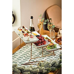 Large 3 Tier Serving Stand Tiered Serving Trays Collapsible Sturdier Rack with 3 Porcelain Serving Platters for Fruit Dessert Presentation Party Display Set, 14 Inch