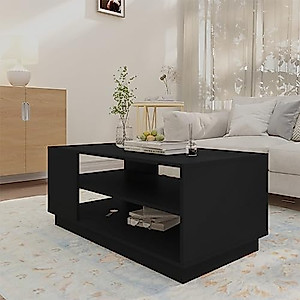 QJBSAVVA Coffee Table Black 40.2"x21.7"x16.9" Engineered Wood,Floor Standing Table Table for Living Room Cocktail Table Suitable for Meeting Rooms, Reception Rooms, Offices