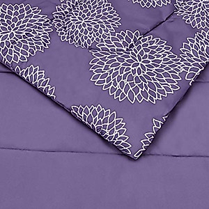 Amazon Basics Lightweight Microfiber Bed-in-a-Bag Comforter 5-Piece Bedding Set, Twin/Twin XL, Purple Floral