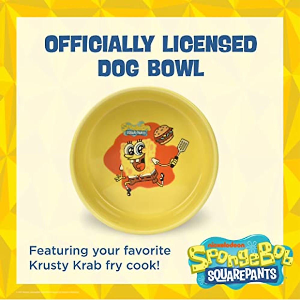 SpongeBob SquarePants for Pets Krabby Patty Dog Food Bowl, 6 Inch | Spongebob Dog Bowls, Ceramic Dog Bowls for Medium Sized Dogs and All Dogs, Food Bowl Holds 3.5 Cups, Yellow, FF16932